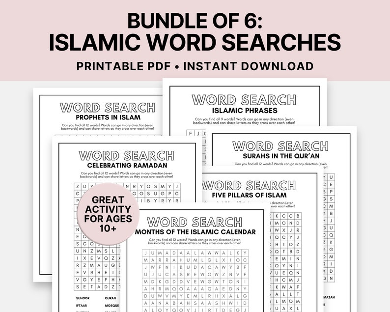 Printable Islamic Word Searches Bundle of 6, Fun Ramadan Activities ...