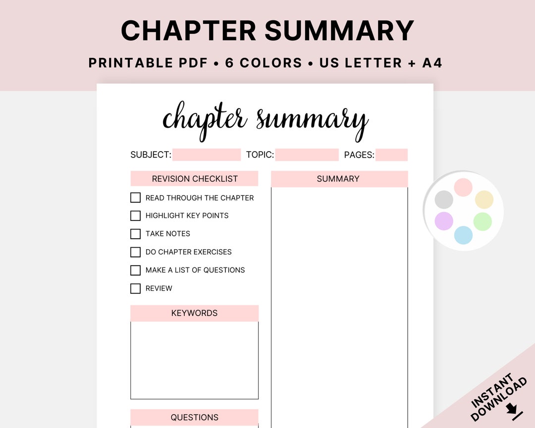 Printable Chapter Summary Textbook Notes Sheet Exam - Etsy
