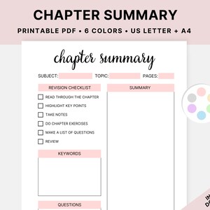 Printable Chapter Summary Textbook Notes Sheet Exam | Etsy