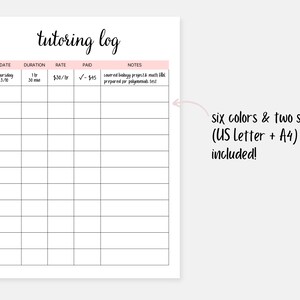 Printable Tutoring Log, Basic Tutoring Tracking Sheet, Income Tracker ...