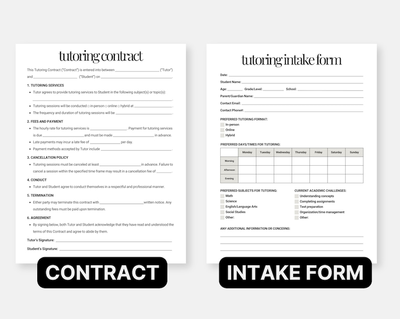 Printable Tutoring Forms, Tutoring Business Essentials, 8 Pages, Tutor ...