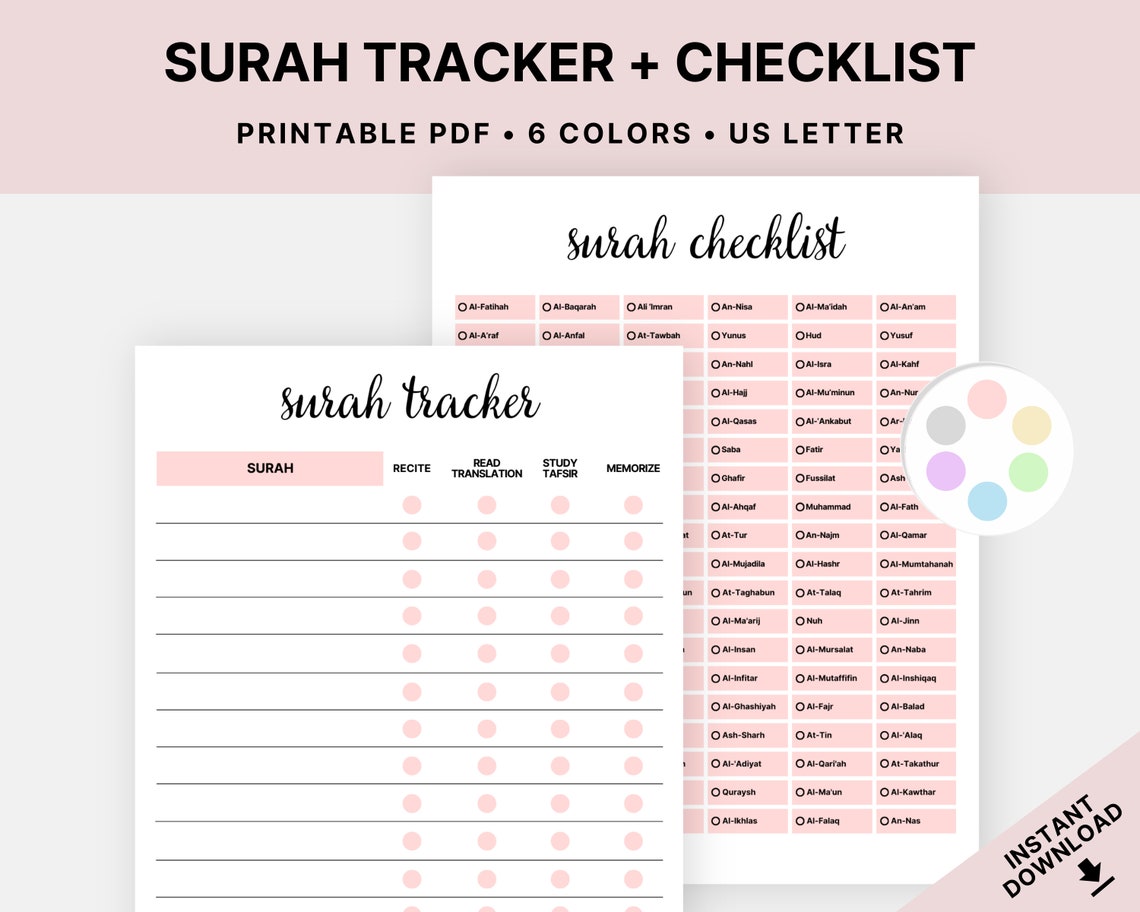 Printable Surah Tracker + Checklist, Quran Reading Tracker, Hifz ...