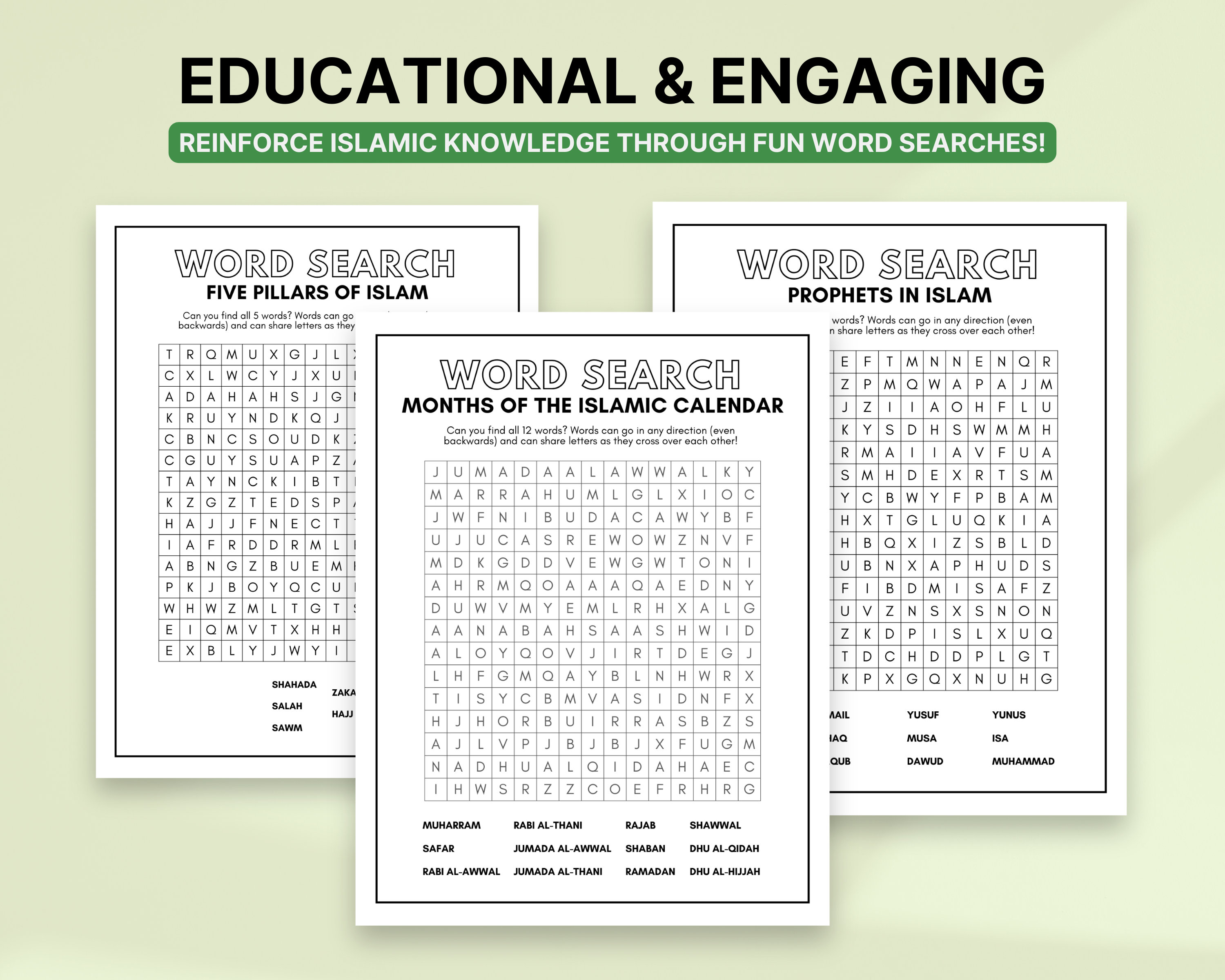 Printable Islamic Word Searches Bundle of 6, Fun Ramadan Activities, Muslim Kids Ages 10 ...