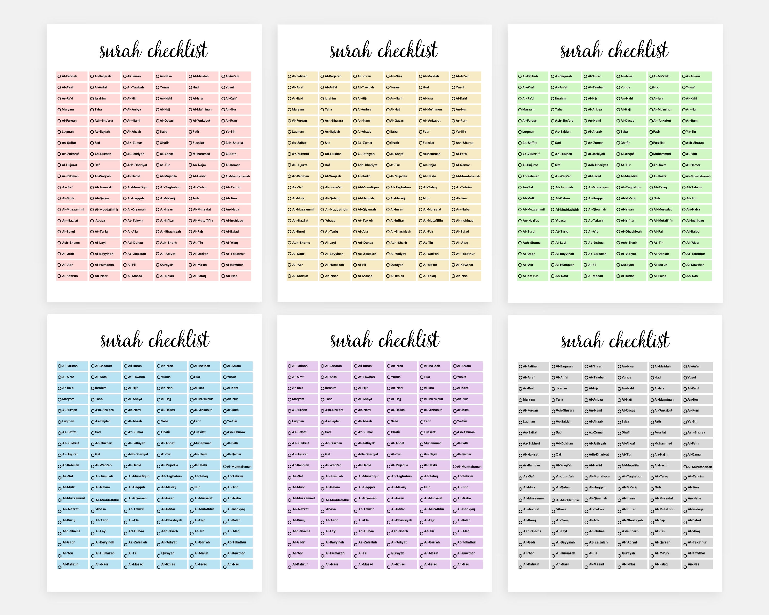 Printable Surah Tracker + Checklist, Quran Reading Tracker, Hifz ...