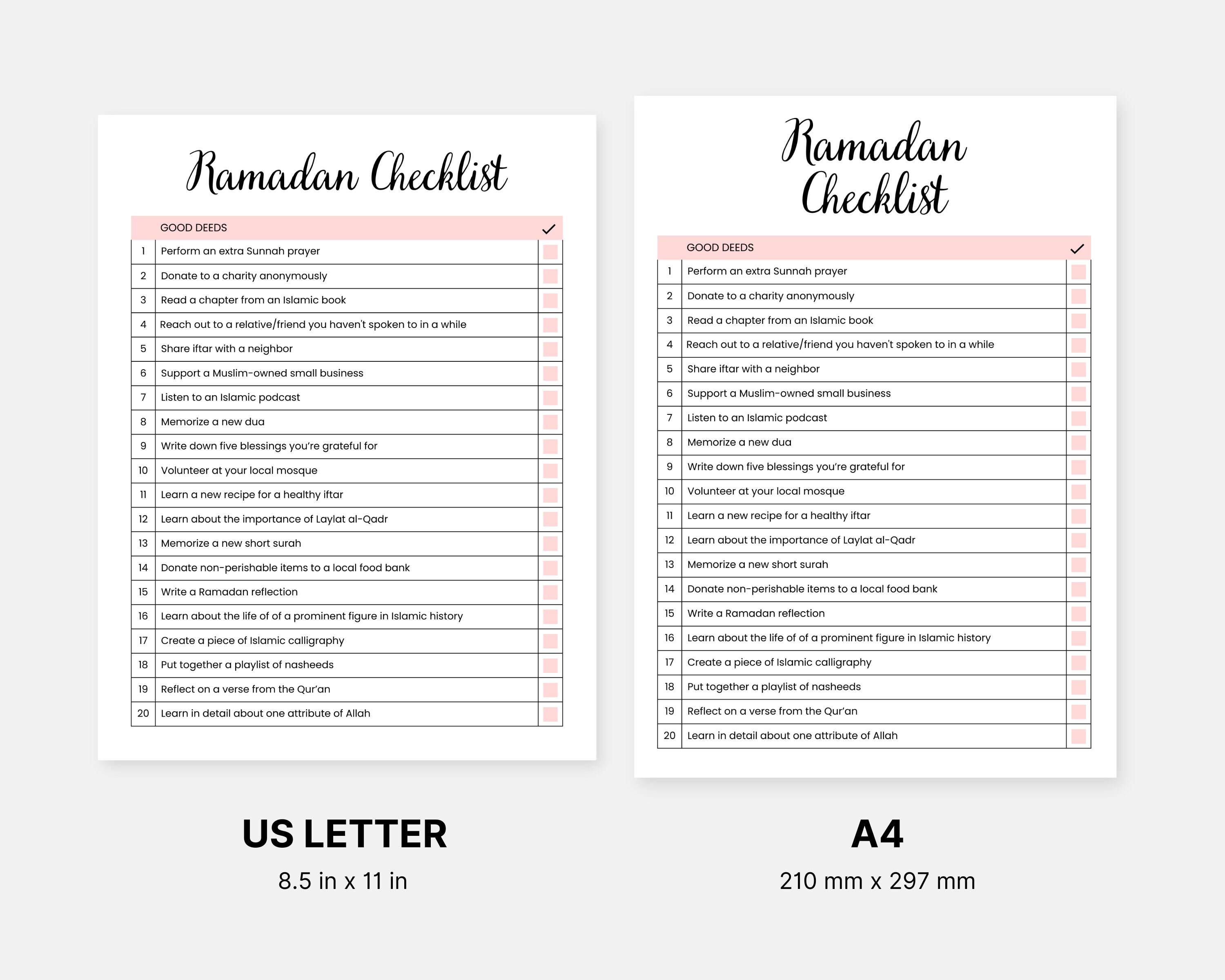 Printable Ramadan Checklist, Ramadan 20 Good Deeds Tracker for Adults ...