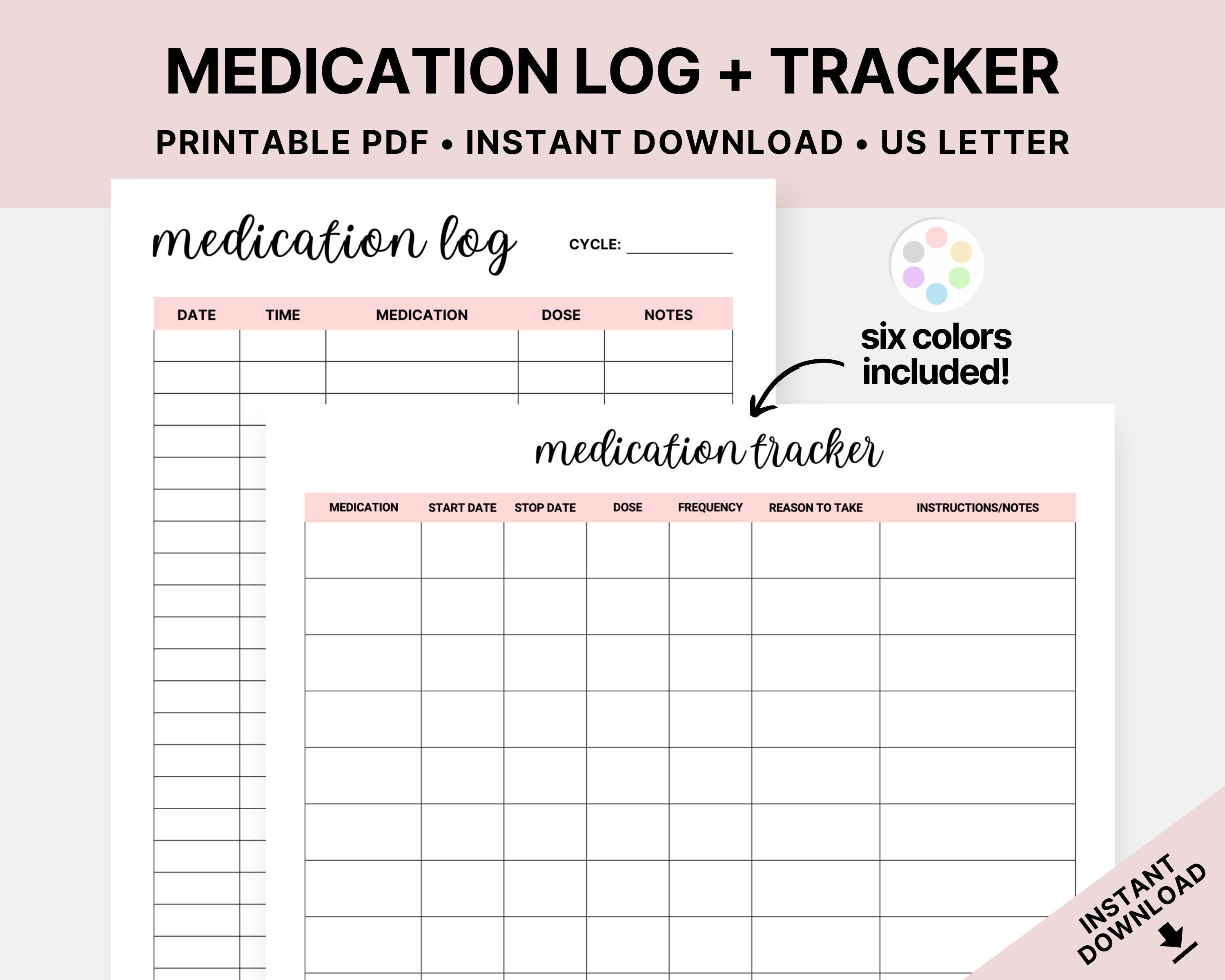 Printable Medication Log & Tracker, Monthly Medicine Tracking Sheet ...