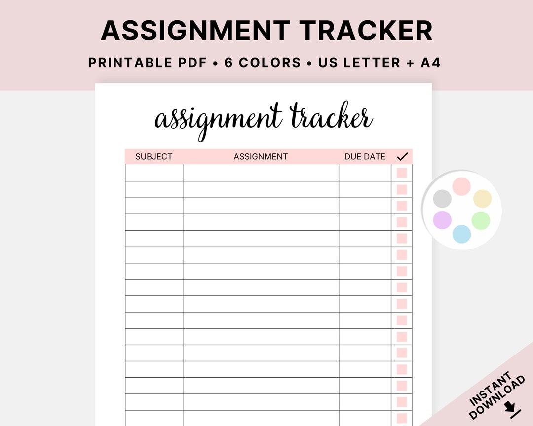 Printable Assignment Tracker Assignment Log Homework - Etsy
