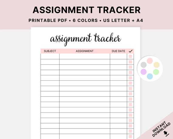 Printable Assignment Tracker Assignment Log Homework | Etsy