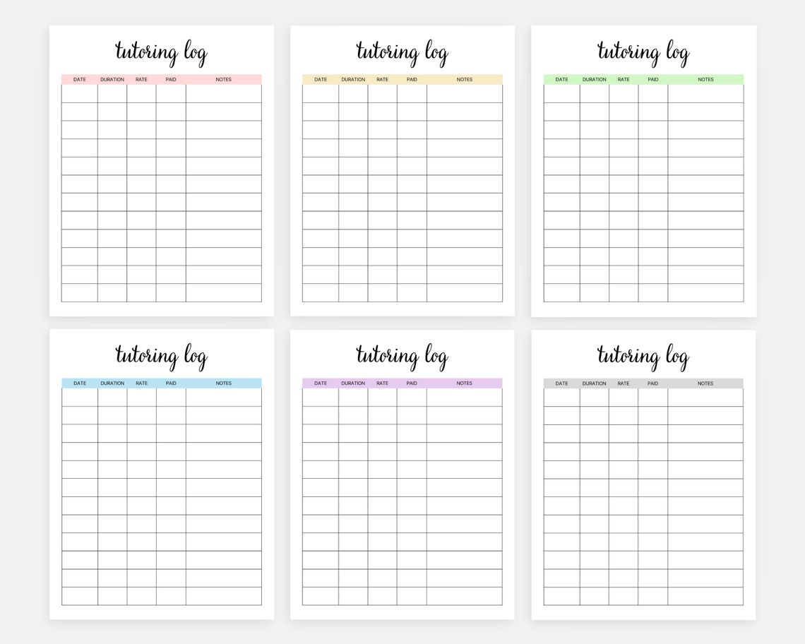 Printable Tutoring Log, Basic Tutoring Tracking Sheet, Income Tracker ...