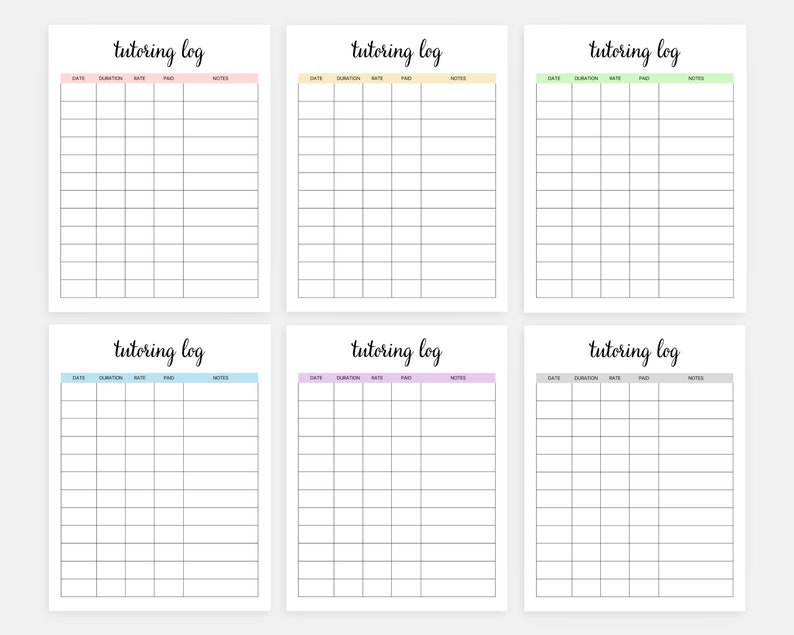 Printable Tutoring Log, Basic Tutoring Tracking Sheet, Income Tracker ...