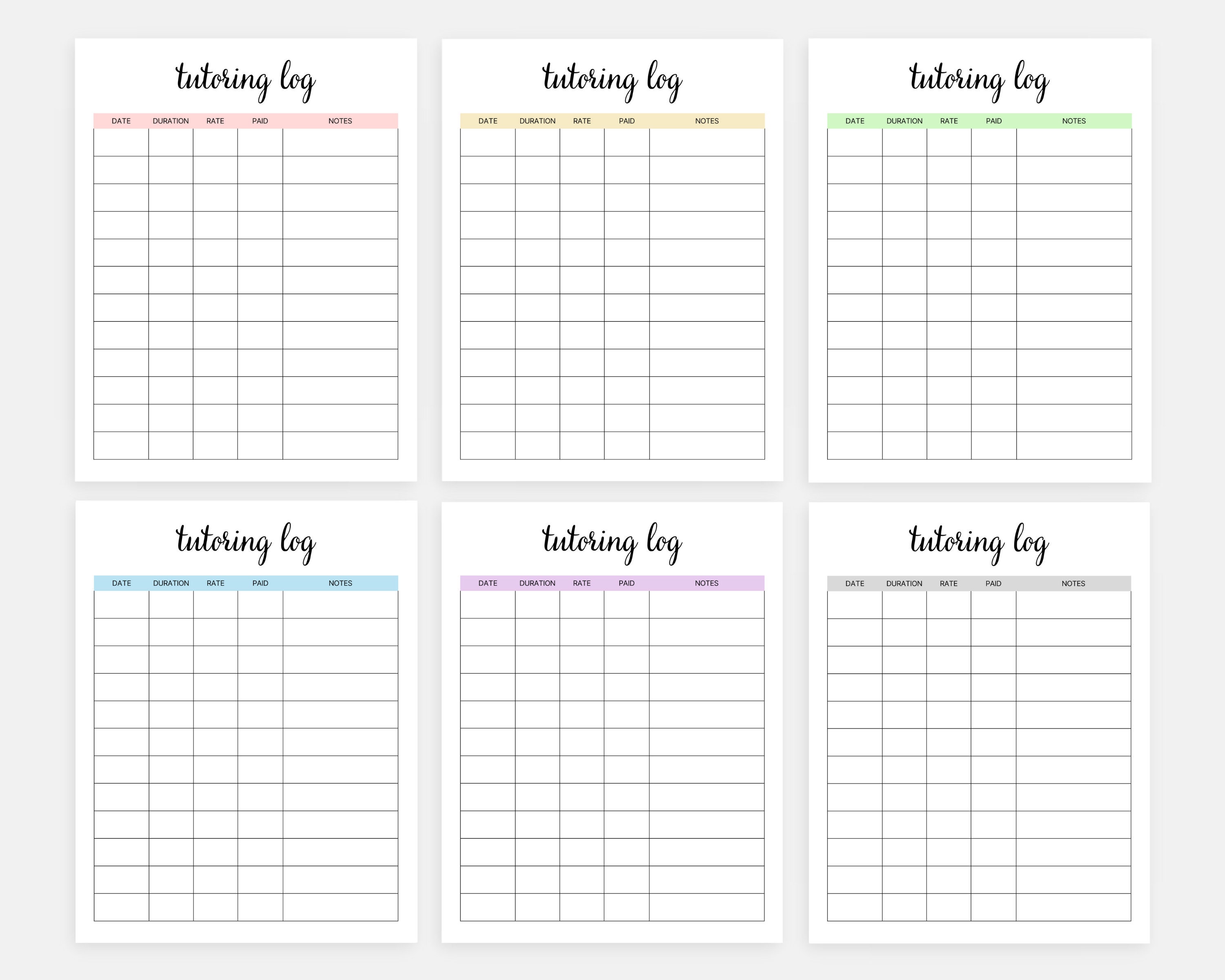 Printable Tutoring Log, Basic Tutoring Tracking Sheet, Income Tracker ...