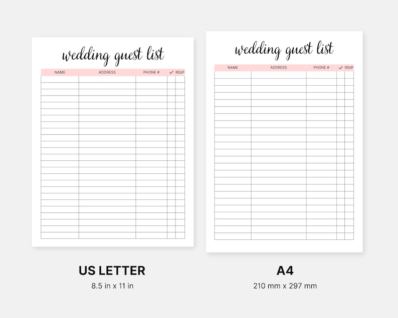 Printable Wedding Guest List, Wedding Planner, Event Planning, Guest ...