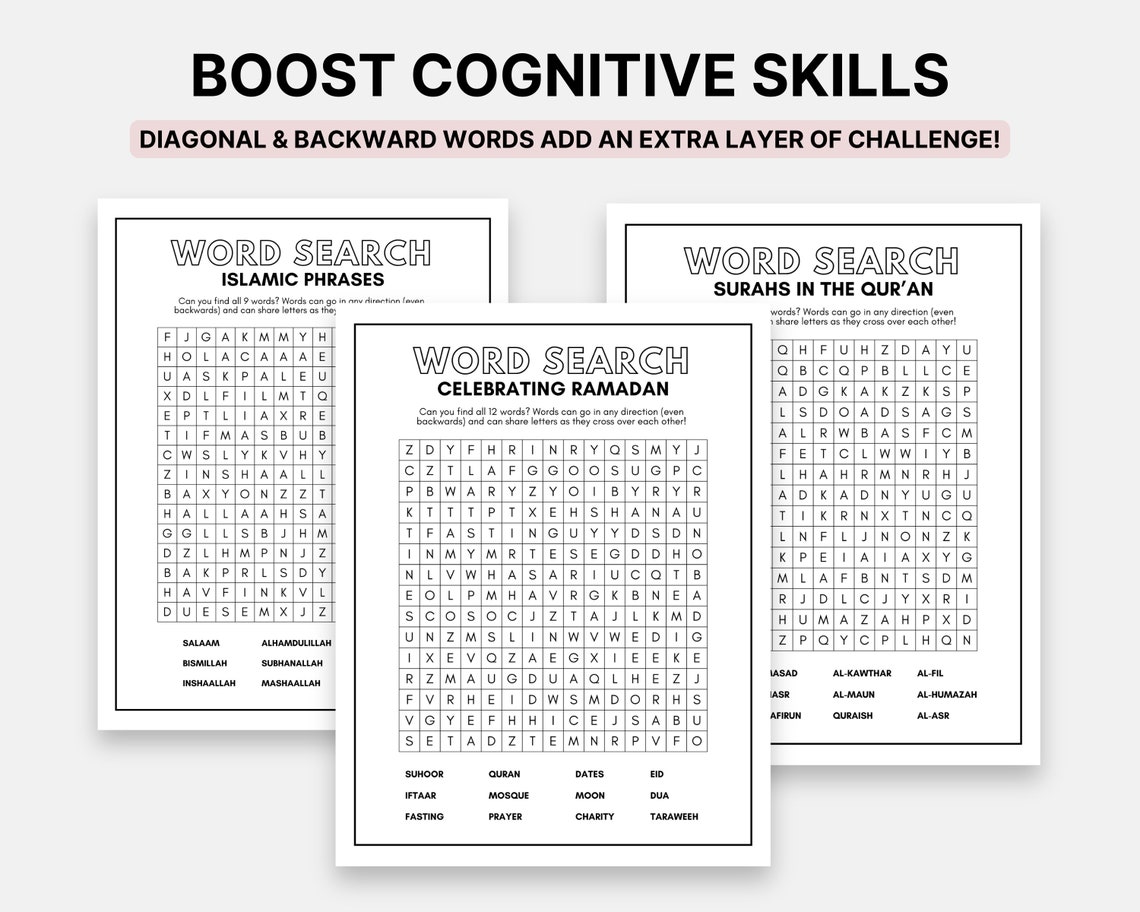 Printable Islamic Word Searches Bundle of 6, Fun Ramadan Activities ...