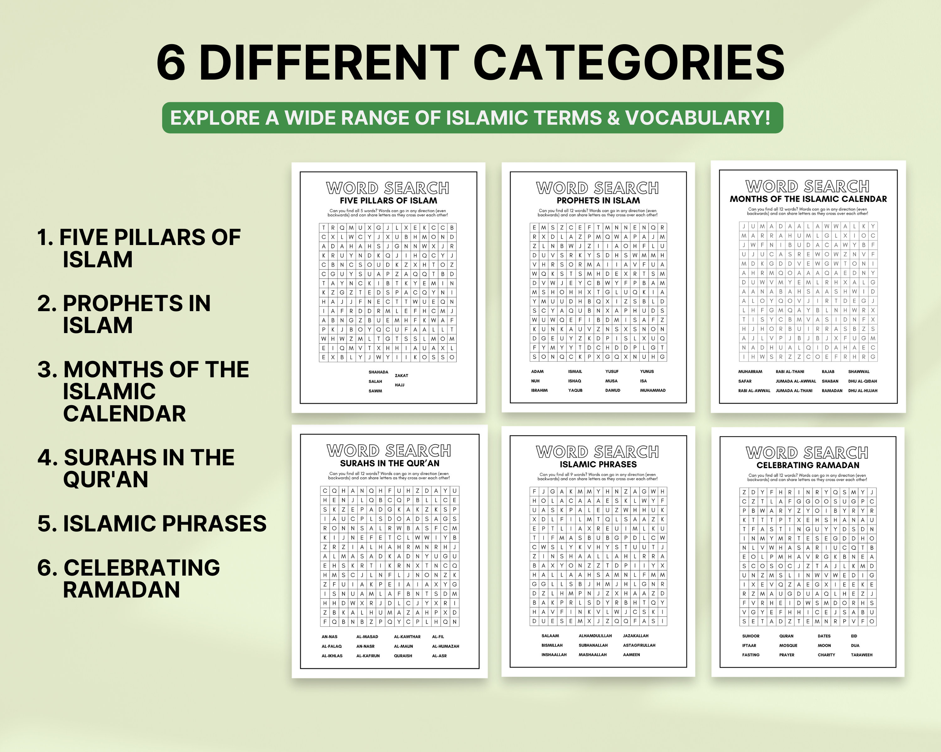Printable Islamic Word Searches Bundle of 6, Fun Ramadan Activities ...