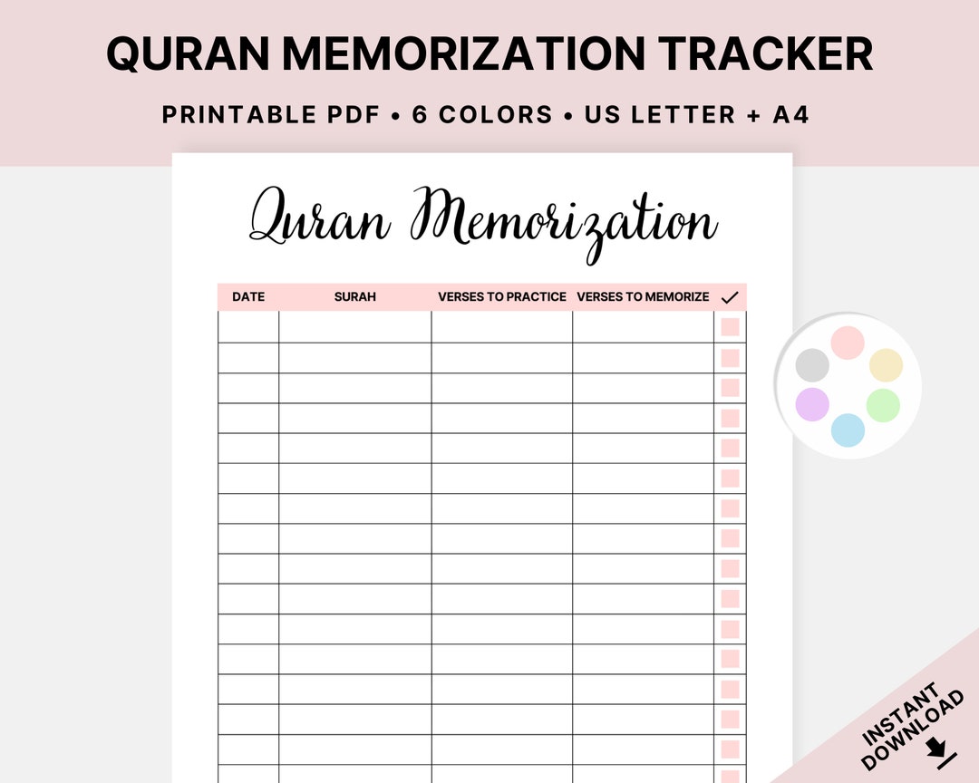 Quran Memorization Tracker, Hifz Log Sheet, Surah Recitation Tracker ...