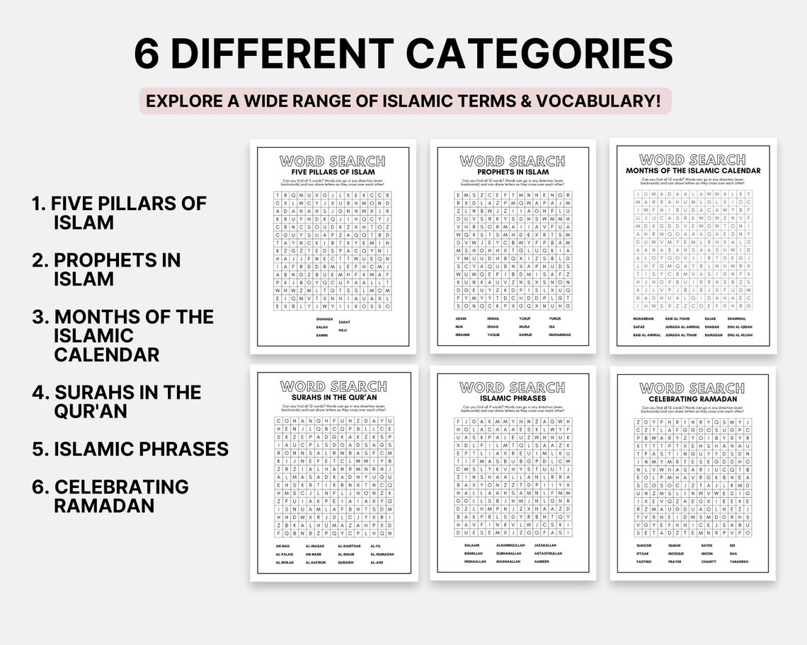 Printable Islamic Word Searches Bundle of 6, Fun Ramadan Activities ...