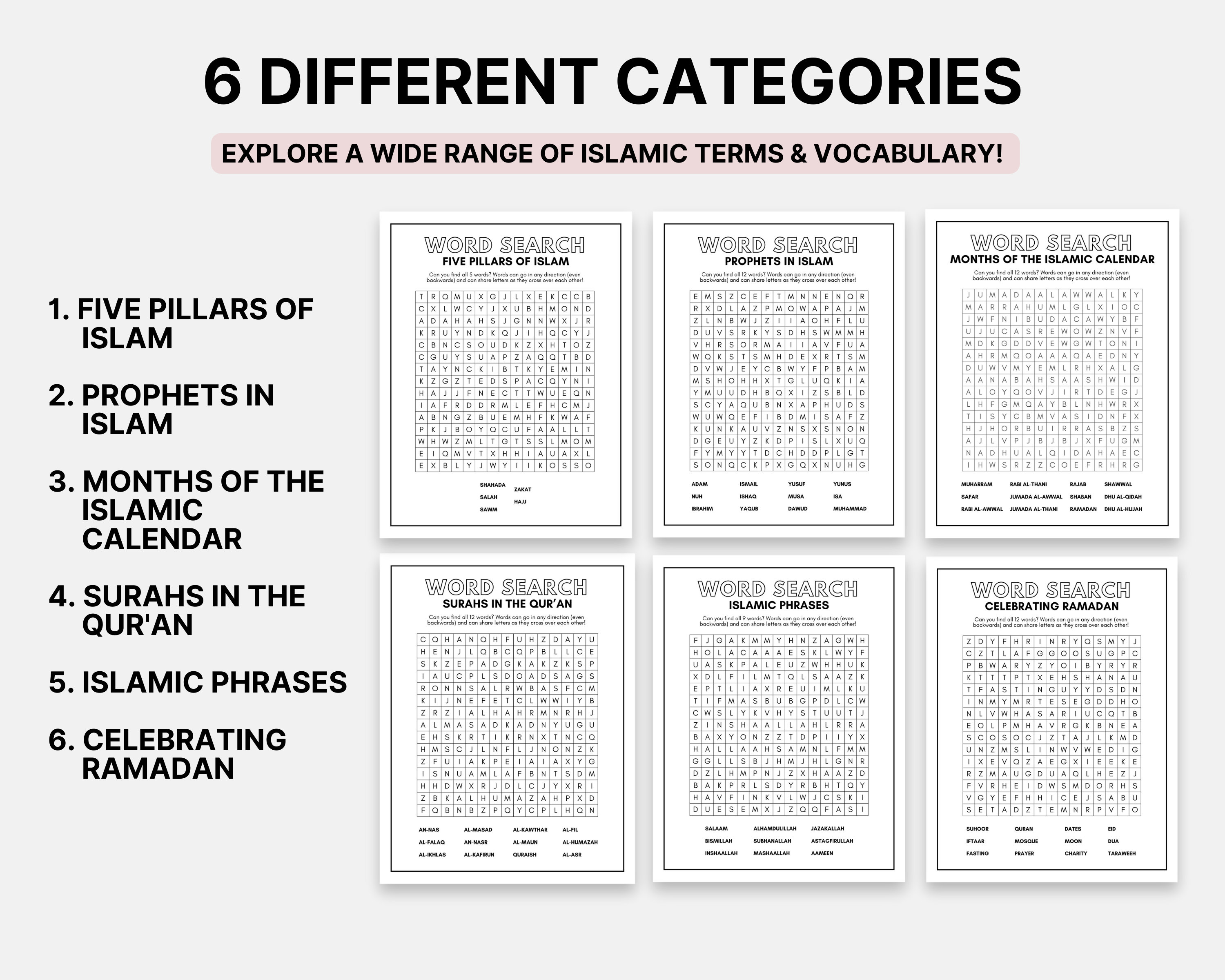 Printable Islamic Word Searches Bundle of 6, Fun Ramadan Activities ...