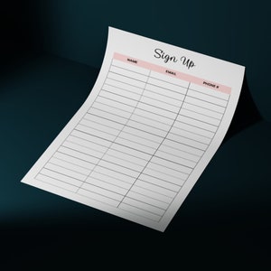 Printable Sign up Sheet, Sign up Form, Event Sign in Template ...