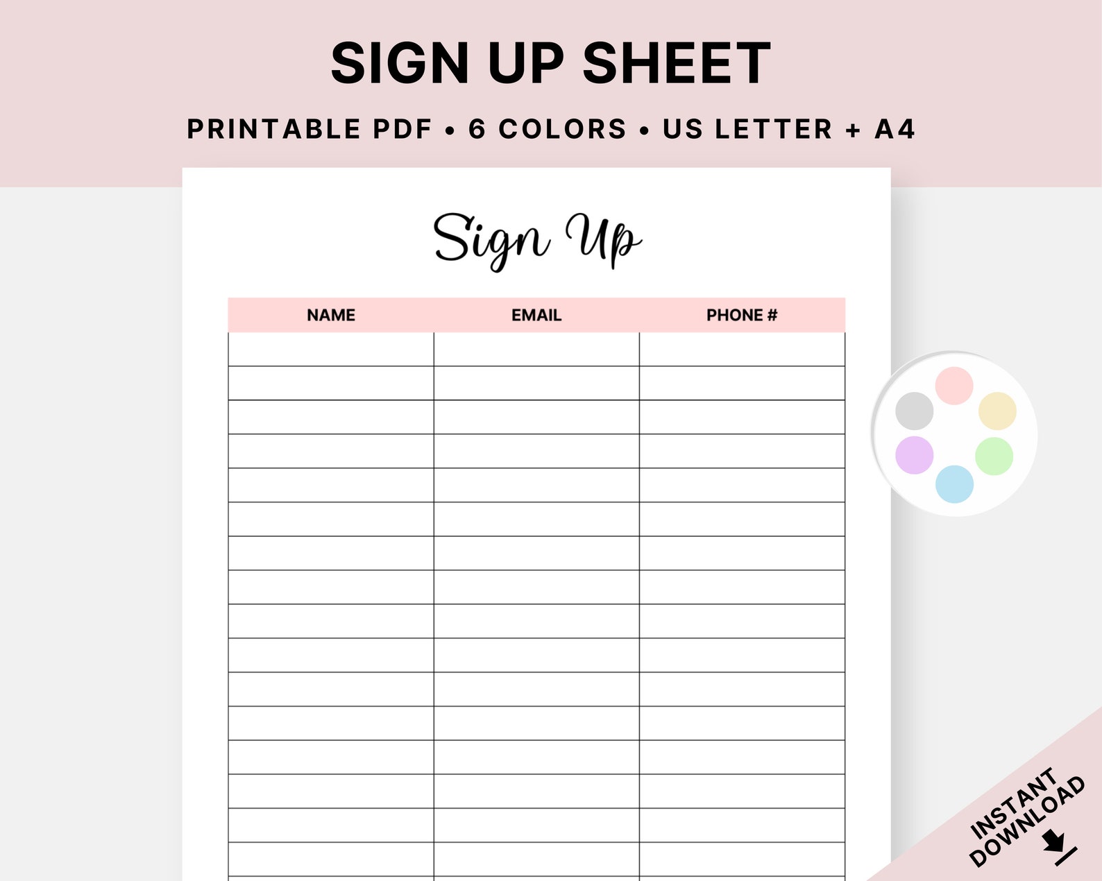 Printable Sign up Sheet, Sign up Form, Event Sign in Template ...