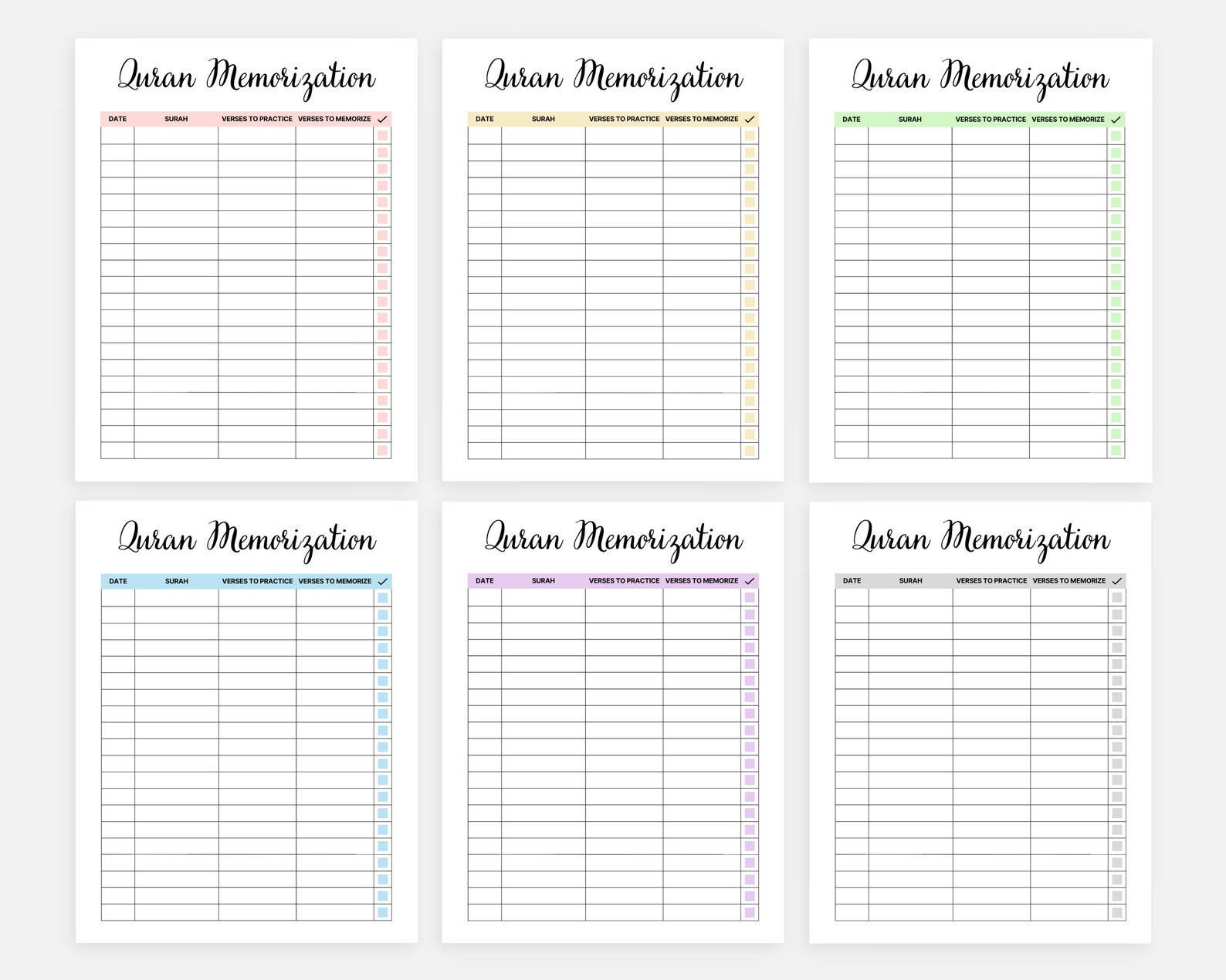 Printable Quran Memorization Tracker, Hifz Log Sheet, Surah Recitation ...