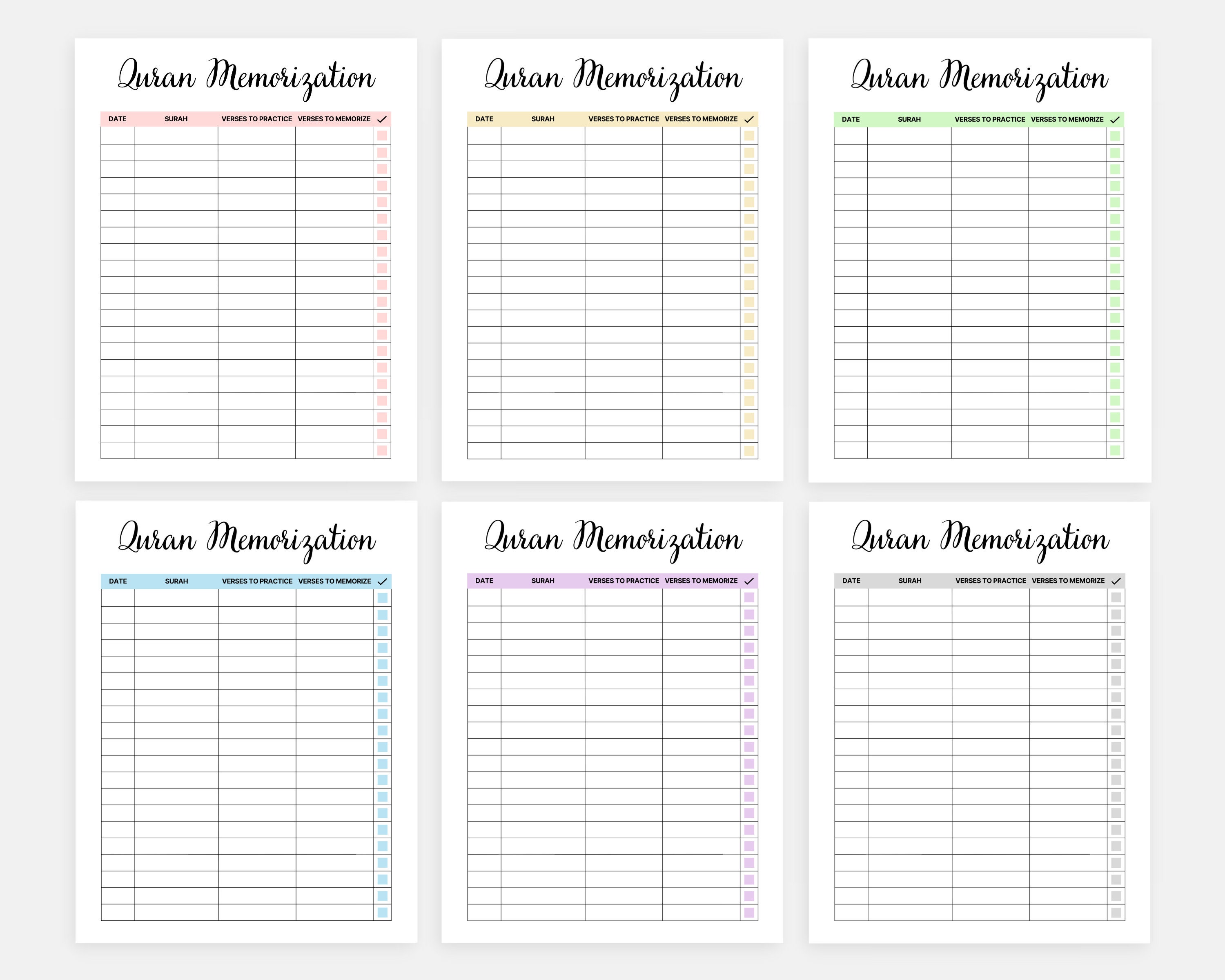 Printable Quran Memorization Tracker, Hifz Log Sheet, Surah Recitation ...