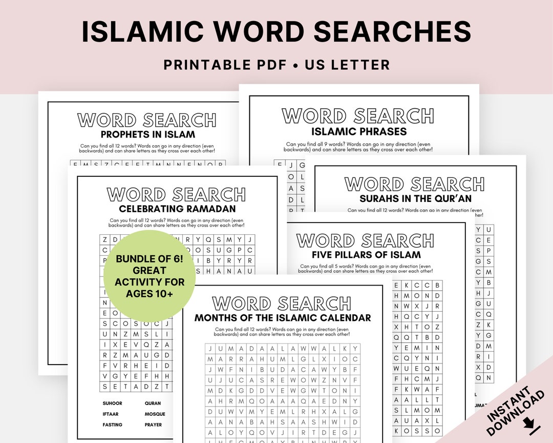 Printable Islamic Word Searches Bundle of 6, Fun Ramadan Activities, Muslim Kids Ages 10 ...