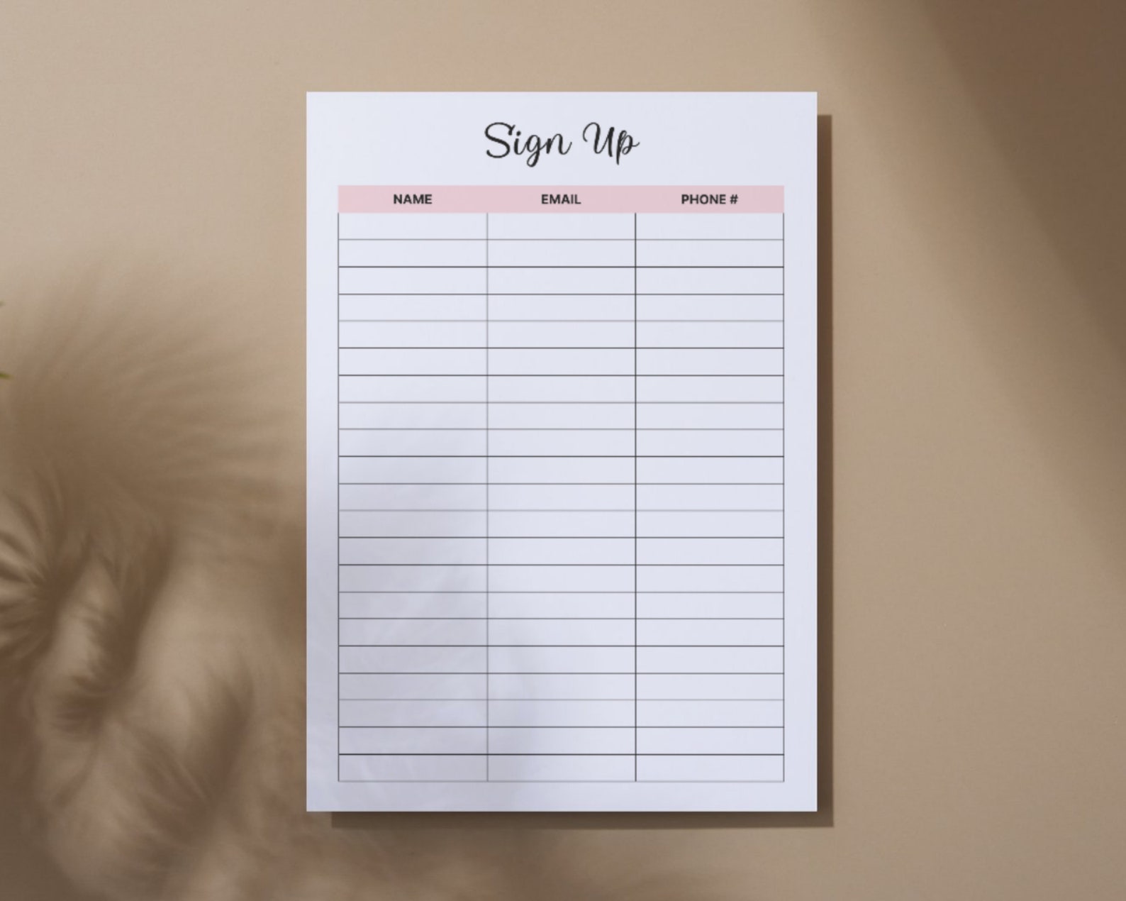 Printable Sign up Sheet, Sign up Form, Event Sign in Template ...