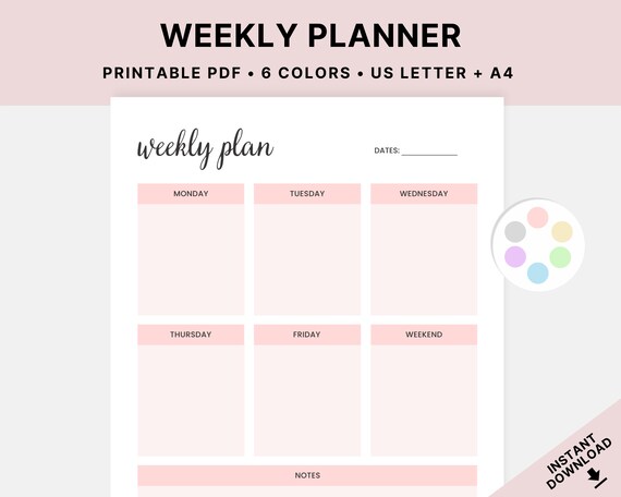 Printable Weekly Planner Weekly Plan Template Weekly - Etsy