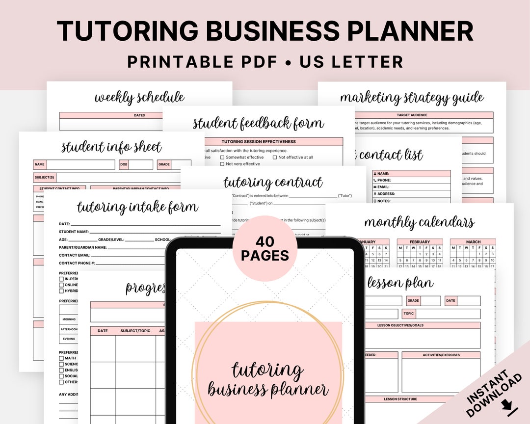 Printable Tutoring Business Planner, 40 Pages, Tutor Planner, Tutoring ...