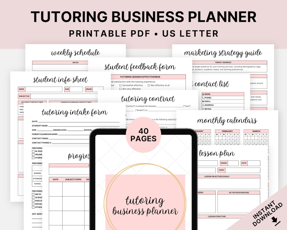 Printable Tutoring Business Planner, 40 Pages, Tutor Planner, Tutoring ...