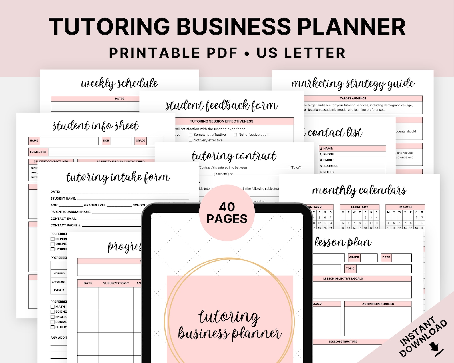 Printable Tutoring Business Planner, 40 Pages, Tutor Planner, Tutoring ...