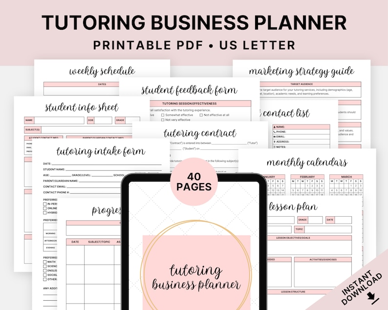 Printable Tutoring Business Planner, 40 Pages, Tutor Planner, Tutoring ...
