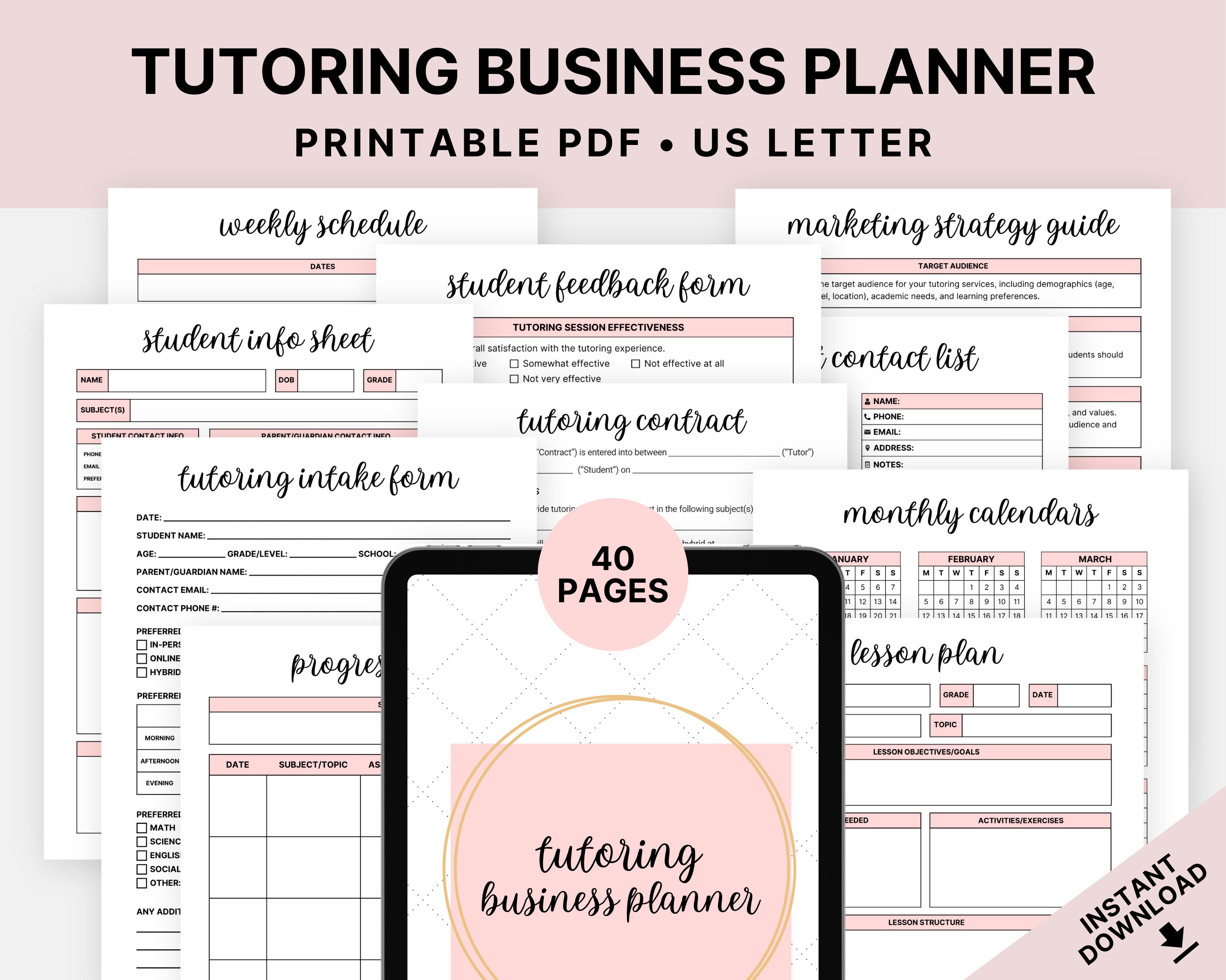 Printable Tutoring Business Planner, 40 Pages, Tutor Planner, Tutoring ...