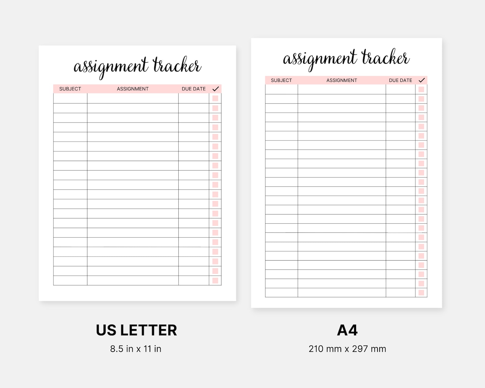 Printable Assignment Tracker, Assignment Log, Homework Checklist ...