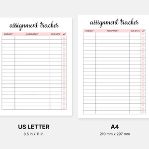 Printable Assignment Tracker, Assignment Log, Homework Checklist ...