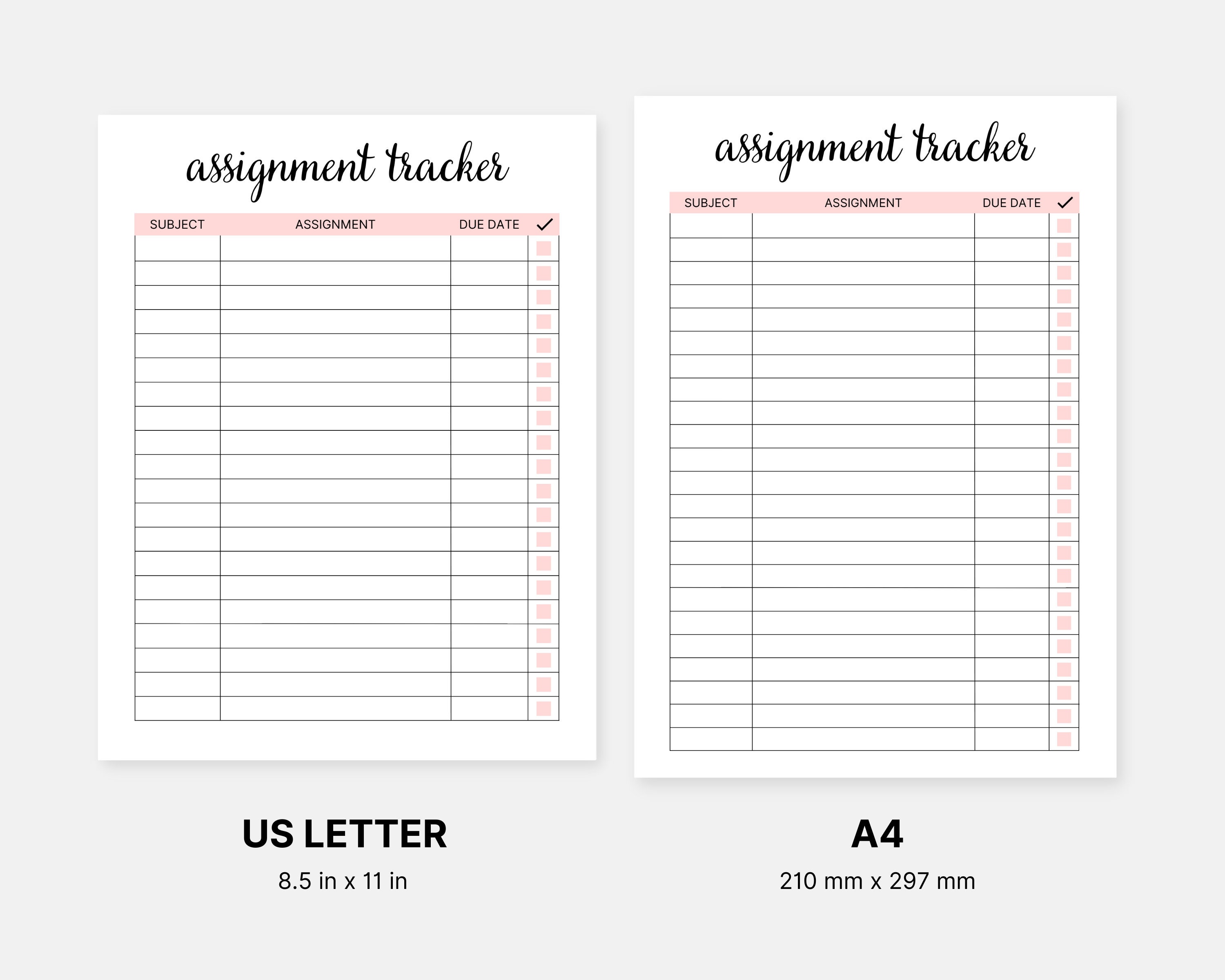 Printable Assignment Tracker, Assignment Log, Homework Checklist ...