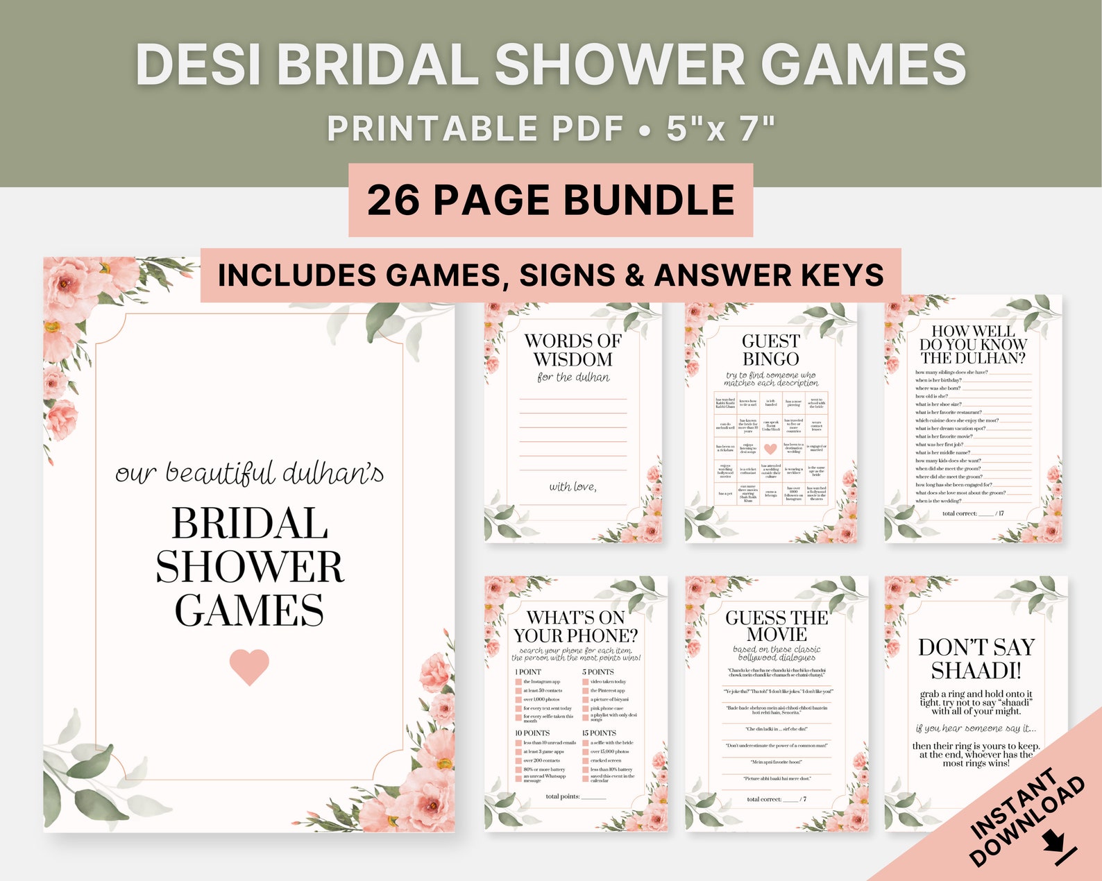 Printable Desi Bridal Shower Games Bundle, Pakistani/indian/south Asian ...