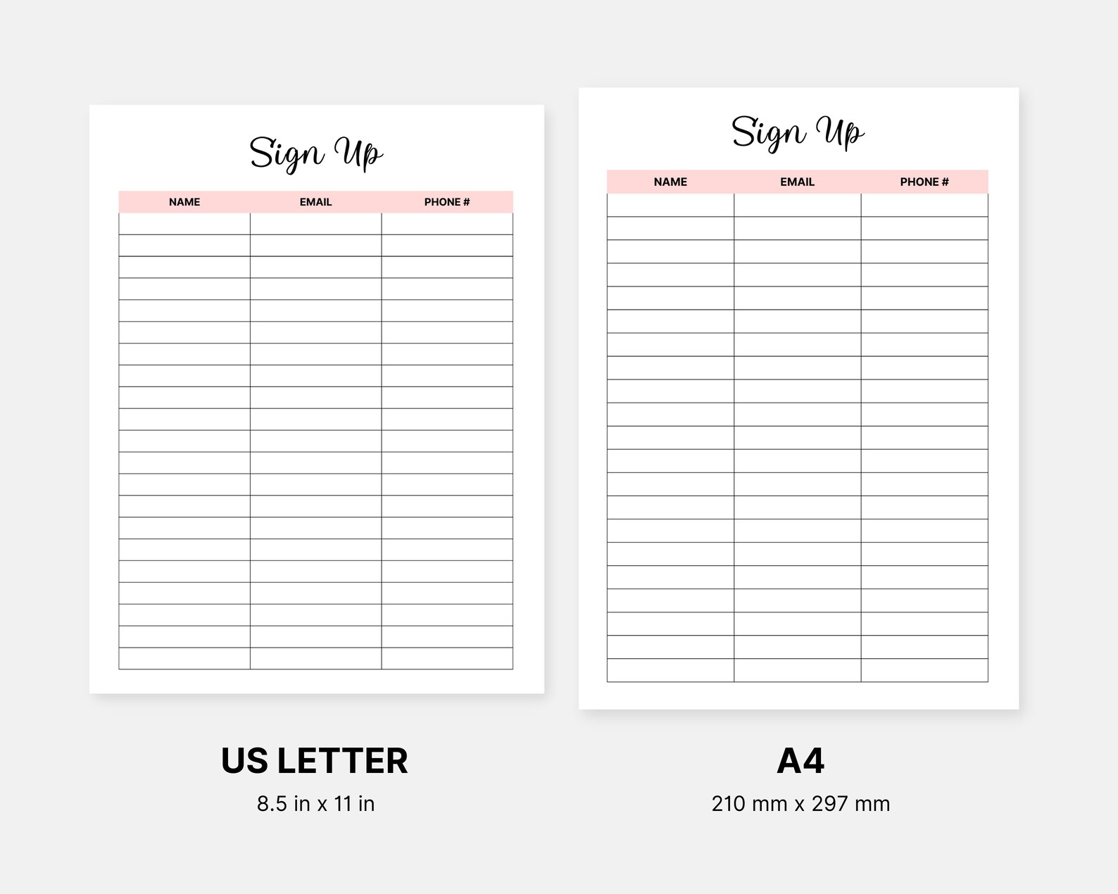 Printable Sign up Sheet, Sign up Form, Event Sign in Template ...