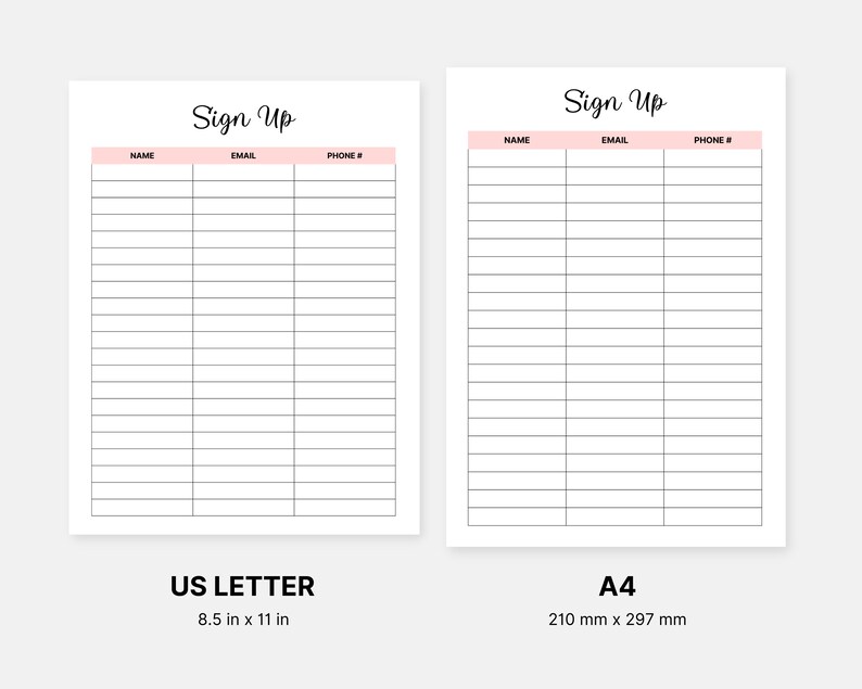 Printable Sign up Sheet, Sign up Form, Event Sign in Template ...