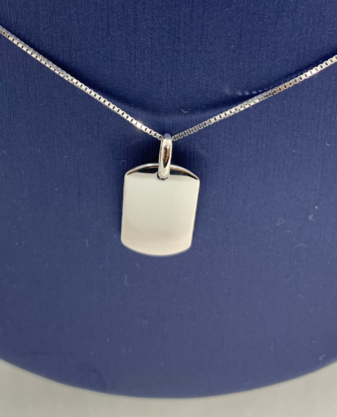 14k White Gold Dog Tag Pendant Necklace: Minimalist Box Chain, Free ...