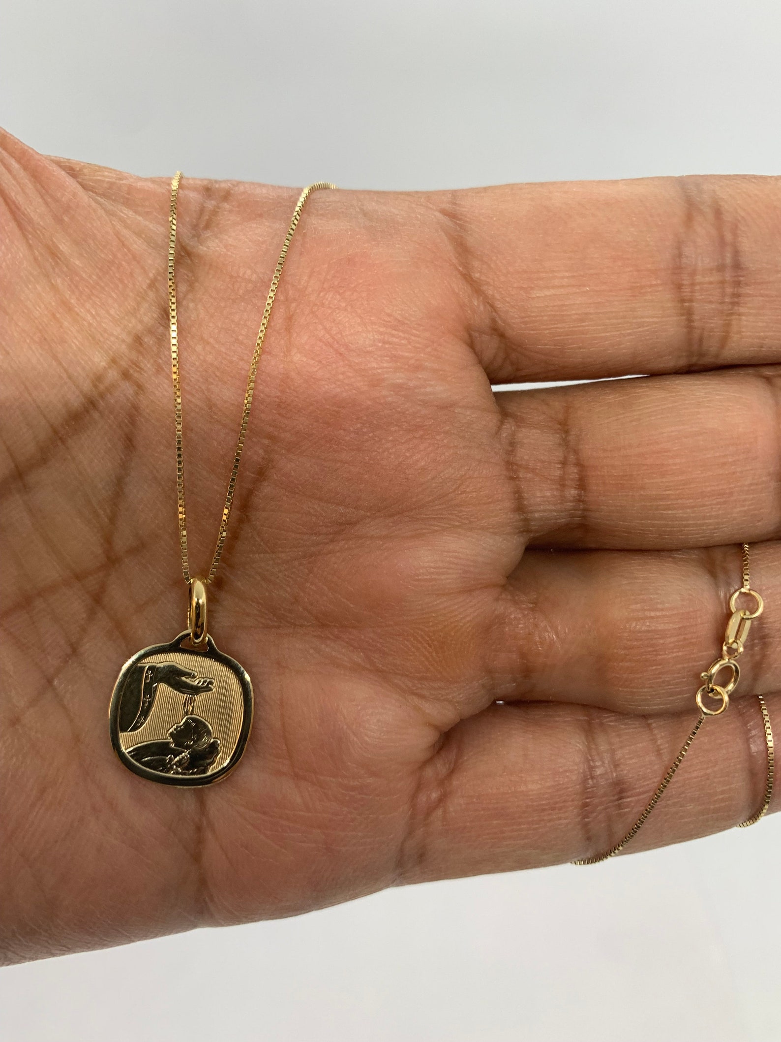 14k Solid Gold Baptism Pendant Necklace With Box Chain - Etsy