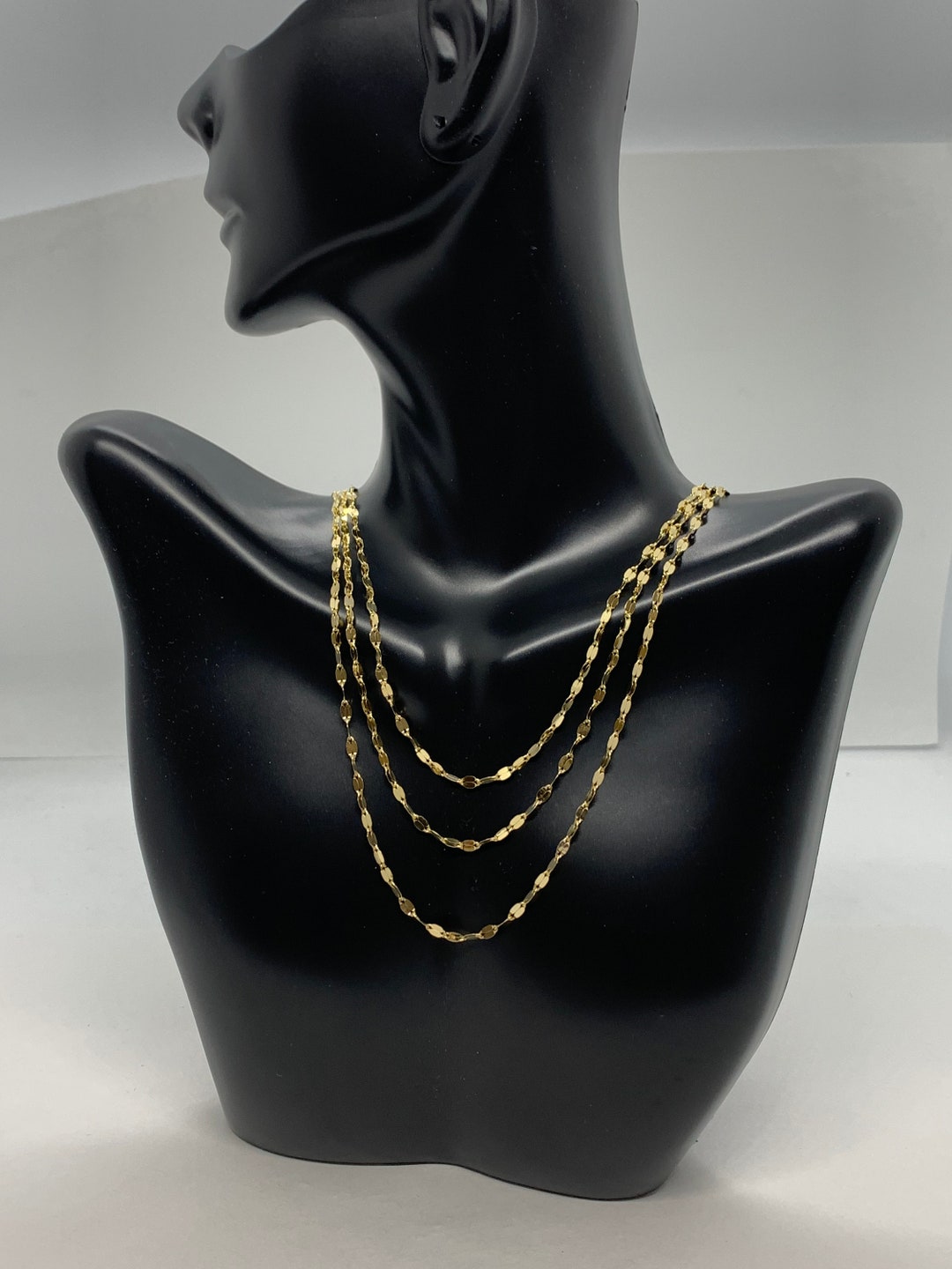 14k Solid Gold Hammer Cut Chain Necklace: Minimalist Sparkly Women's ...