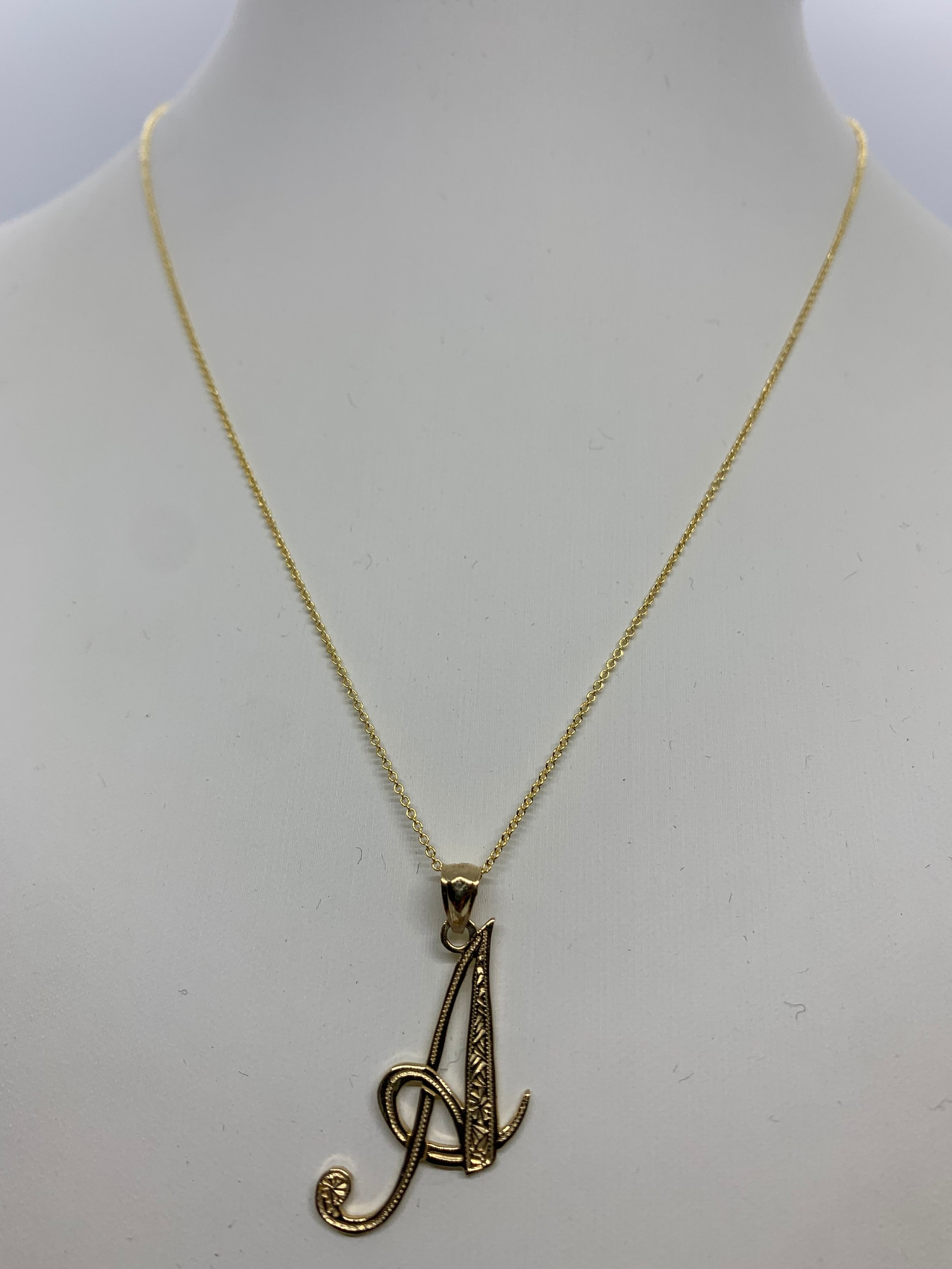 14K Solid Gold Initial Pendant Necklace, Cursive Letter Charm - Etsy