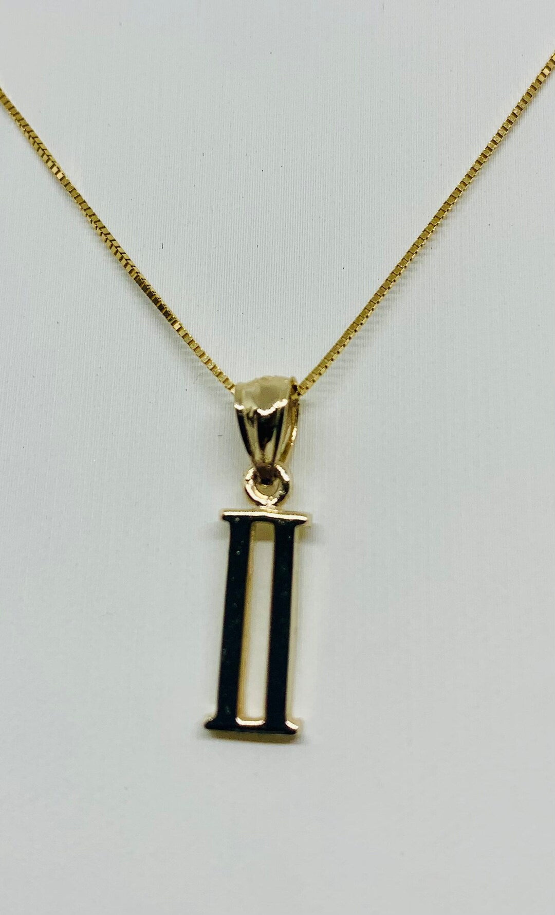Custom Make 14K Solid Gold Roman Numerical II Pendant Box Chain ...