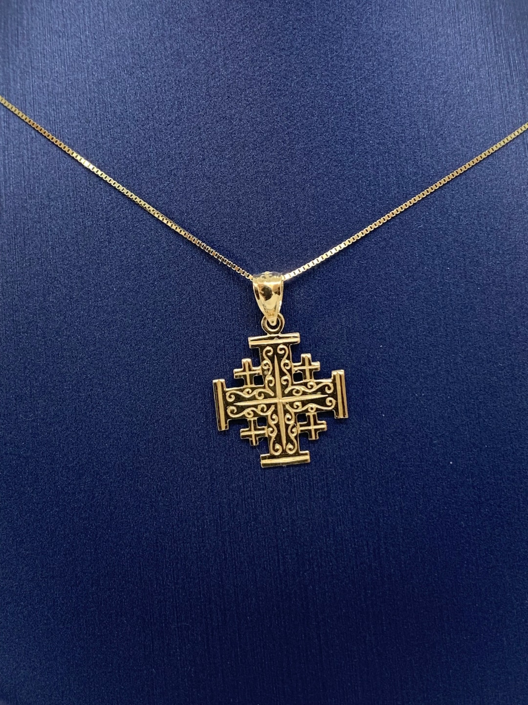 14k Gold Jerusalem Cross Pendant Necklace: Minimalist Religious Jewelry ...