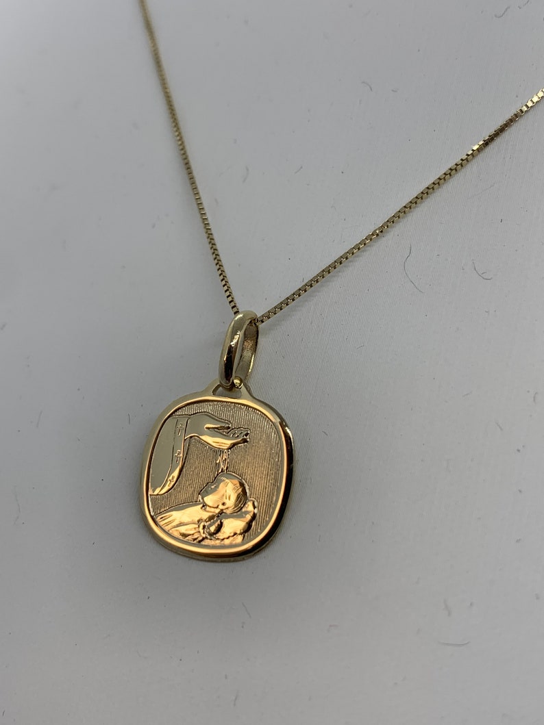 14k Solid Gold Baptism Pendant Necklace With Box Chain - Etsy