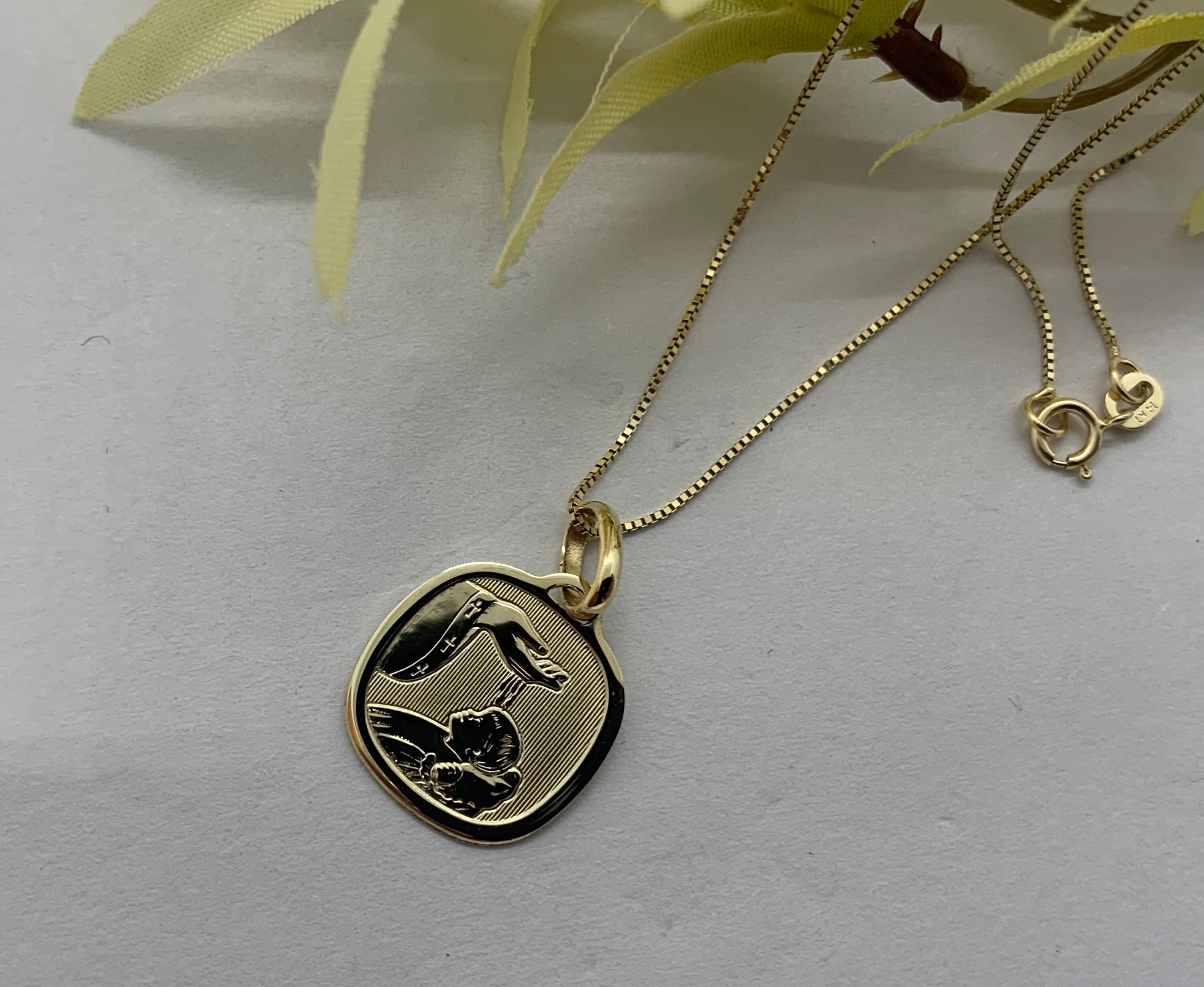 14k Solid Gold Baptism Pendant Necklace With Box Chain - Etsy