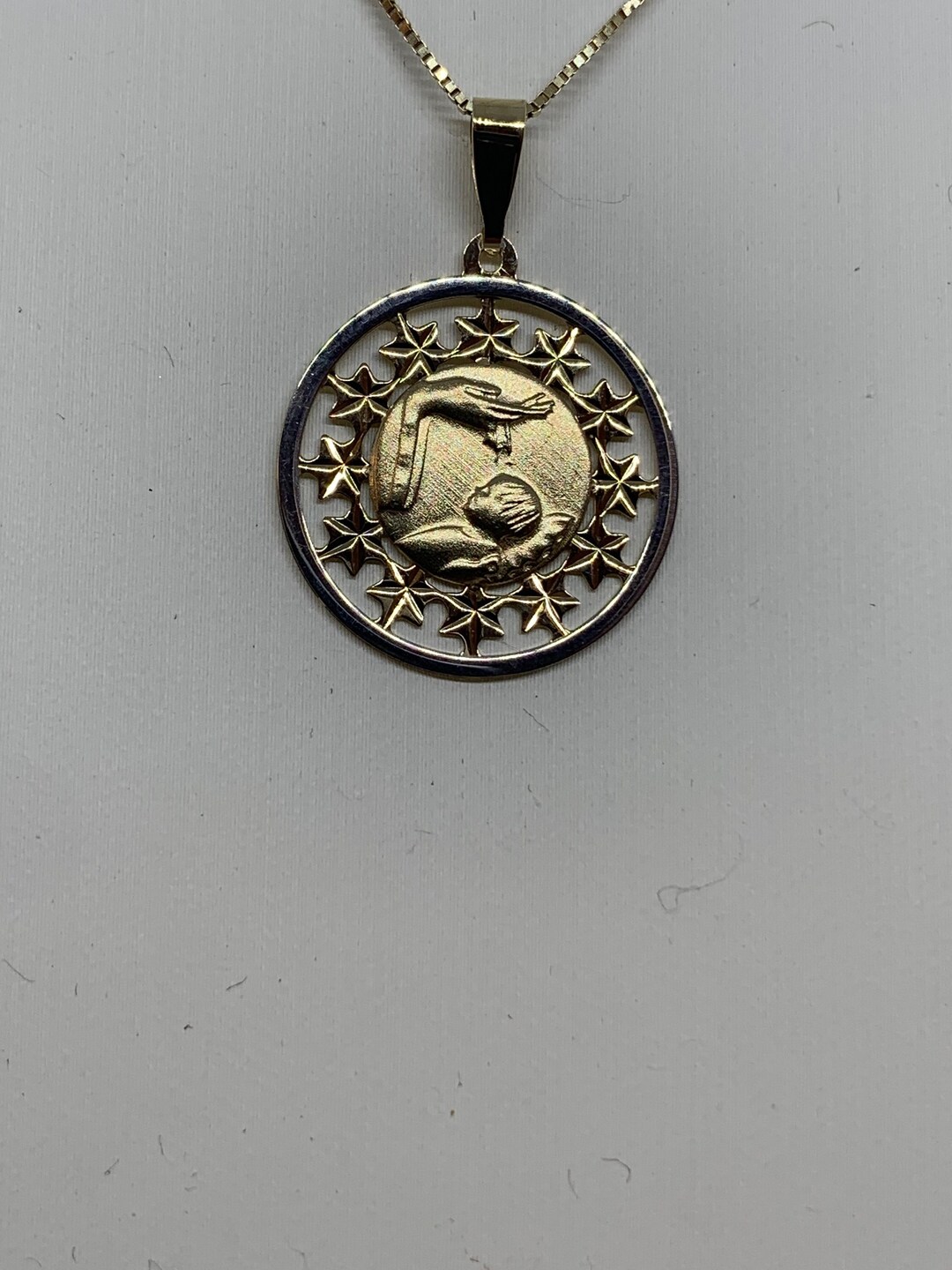Baptism Pendant 14k Solid Gold Charm, 14k Yellow Gold Box Necklace ...