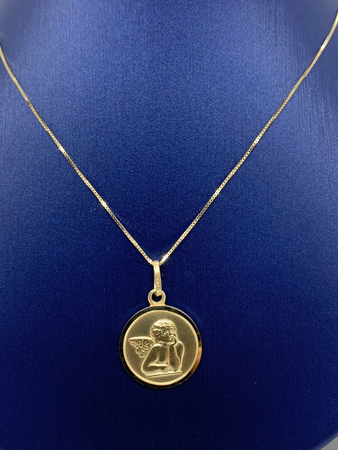 14k Gold Guardian Angel Necklace: Solid Yellow Gold Cherub Charm - Etsy