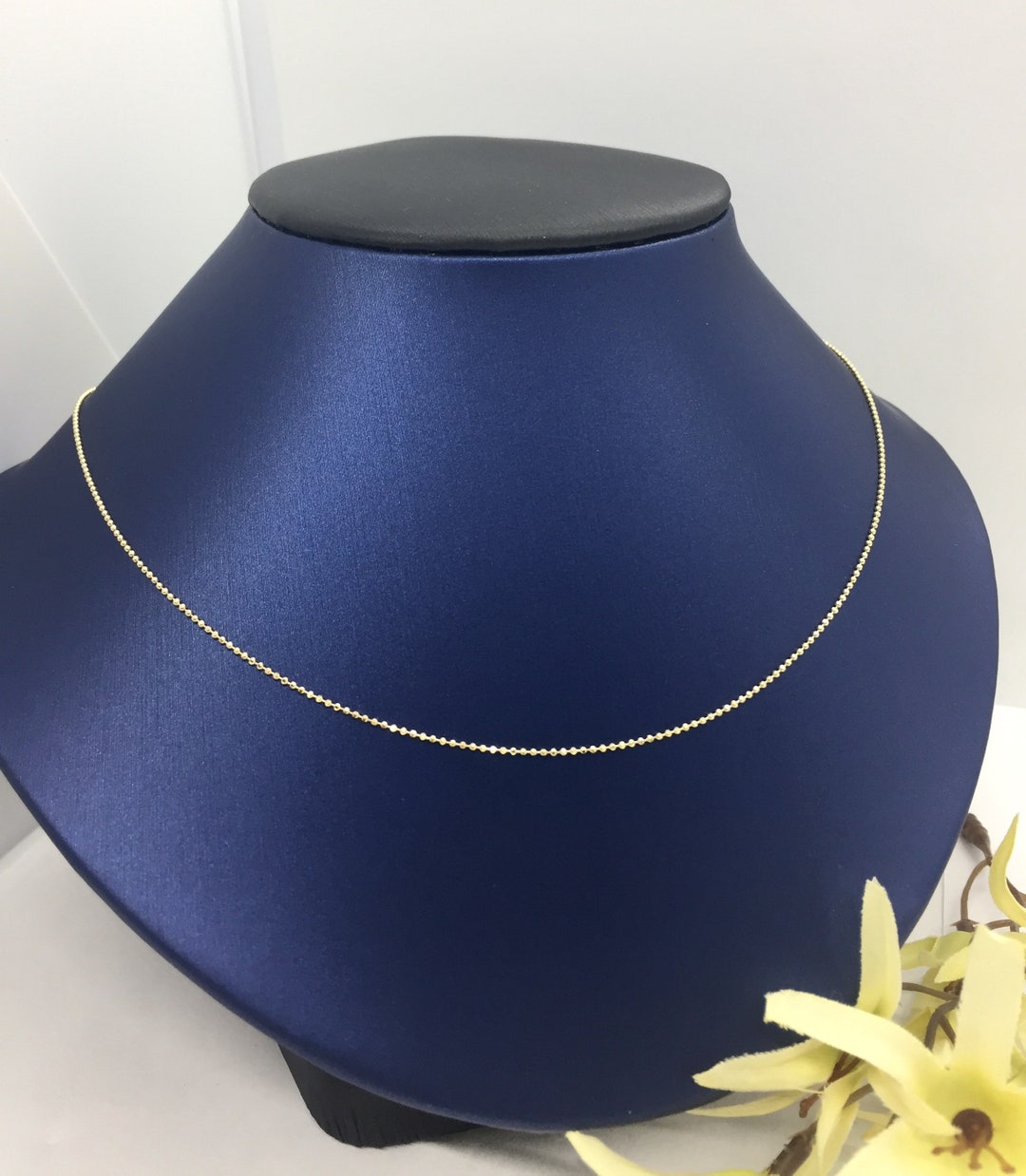 14k Solid Gold Beaded Chain Necklace - Diamond Cut Hammer Chain - Etsy